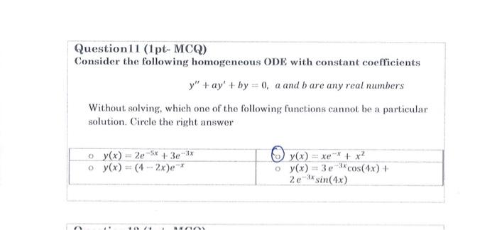 Solved Question 11 (1pt-MCQ) Consider the following | Chegg.com