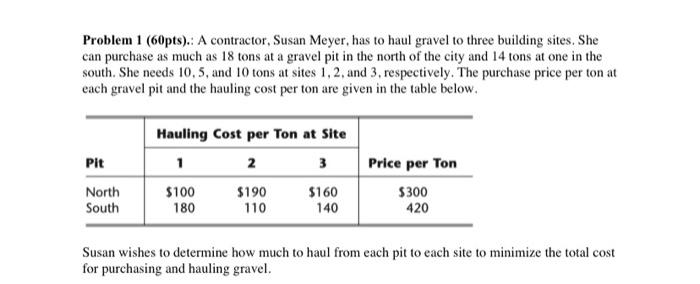 Solved Problem 1 (60pts).: A contractor, Susan Meyer, has to | Chegg.com