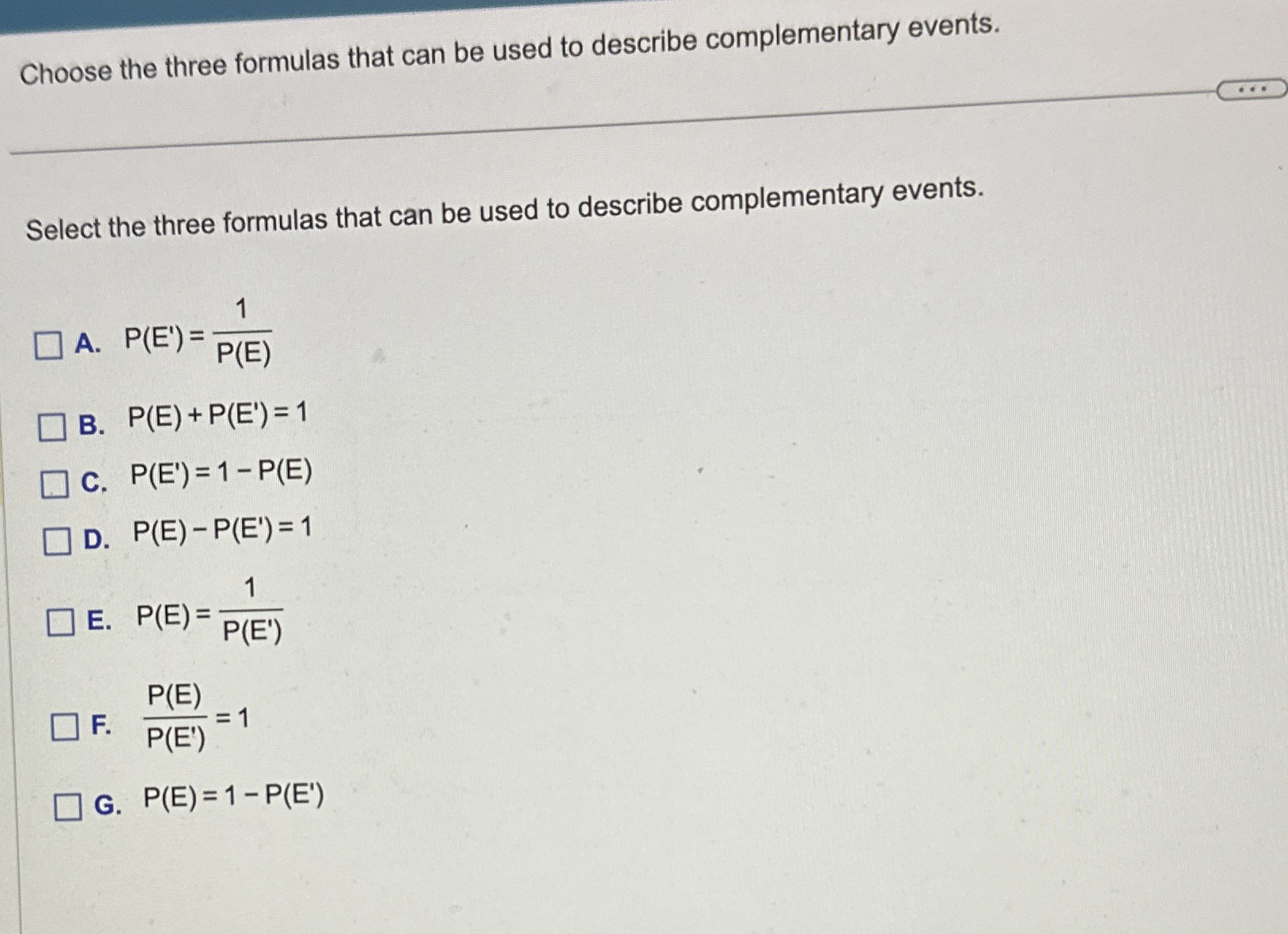 Solved Choose the three formulas that can be used to | Chegg.com