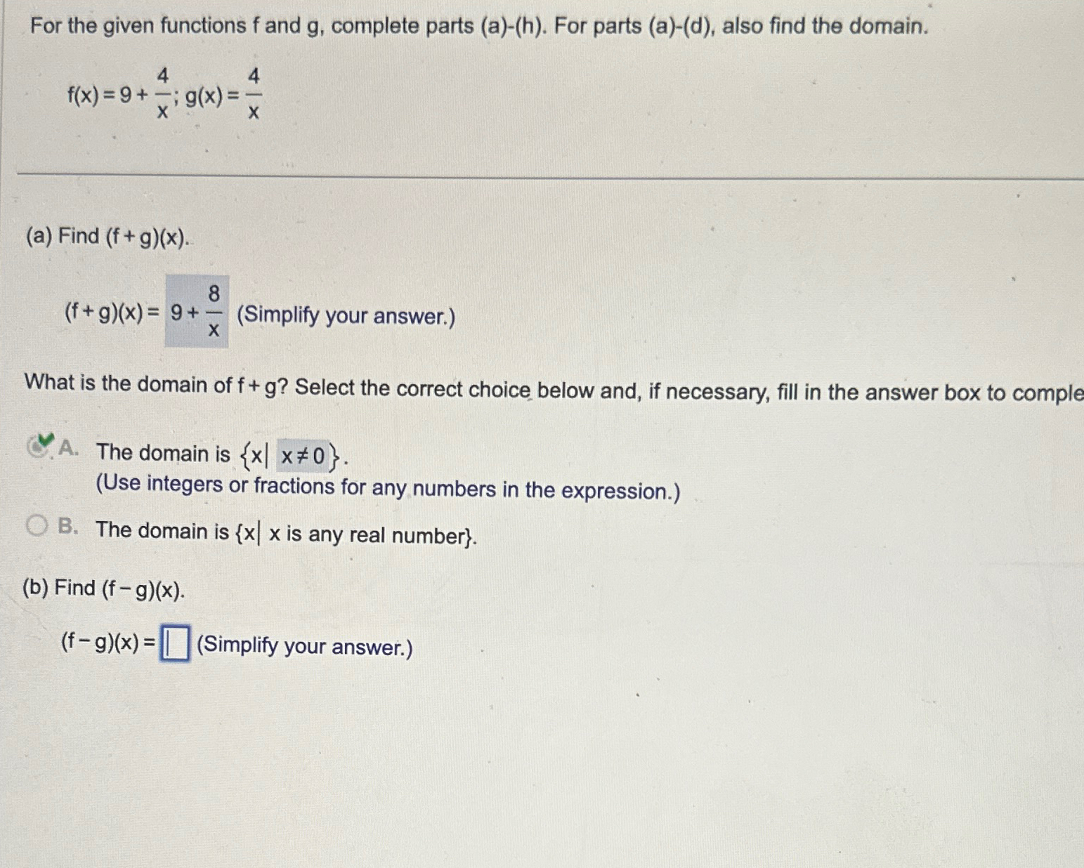 Solved For the given functions f ﻿and g, ﻿complete parts | Chegg.com