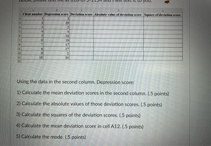 Solved 2 2 Client number Depression score Deviation score | Chegg.com