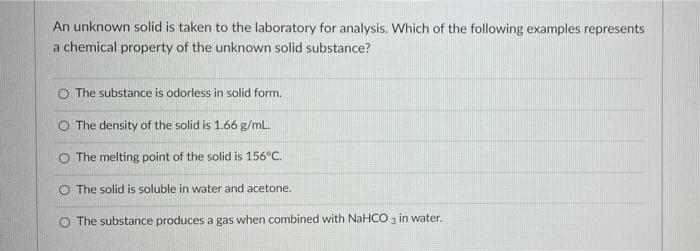Solved An unknown solid is taken to the laboratory for | Chegg.com