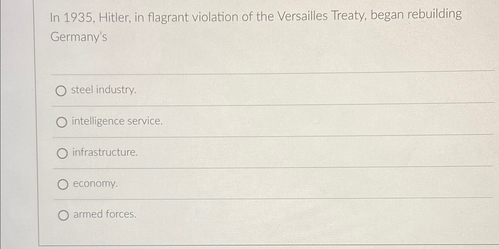 Solved In 1935, ﻿Hitler, in flagrant violation of the | Chegg.com