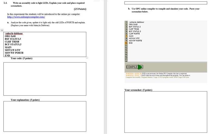 b. Uw OPC online compiler to compile and simulate | Chegg.com