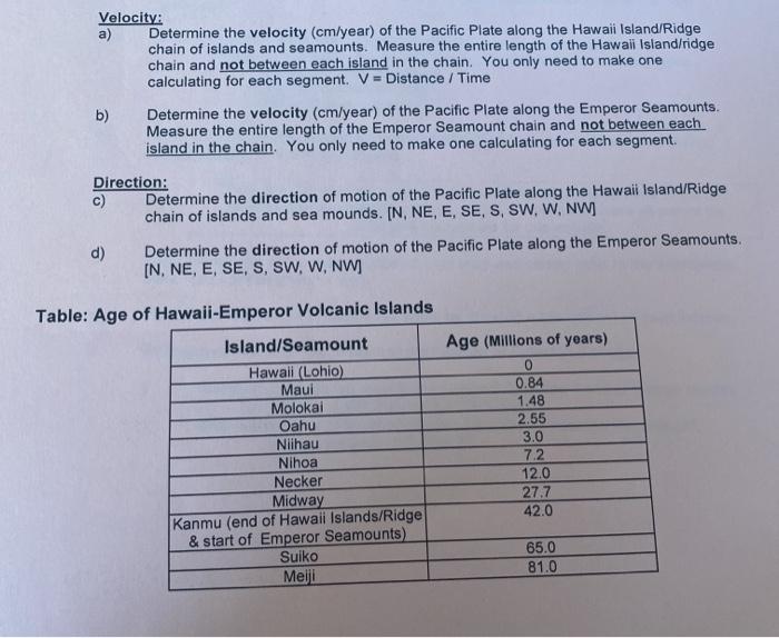 Solved Velocity: a) Determine the velocity (cm/year) of the | Chegg.com