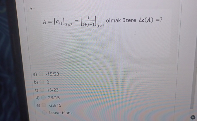 Solved A=[aij]3×3=[1i+j-1]3×3 ﻿olmak üzere | Chegg.com