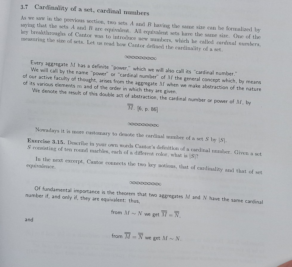 Solved 3.7 Cardinality of a set, cardinal numbers As we saw | Chegg.com