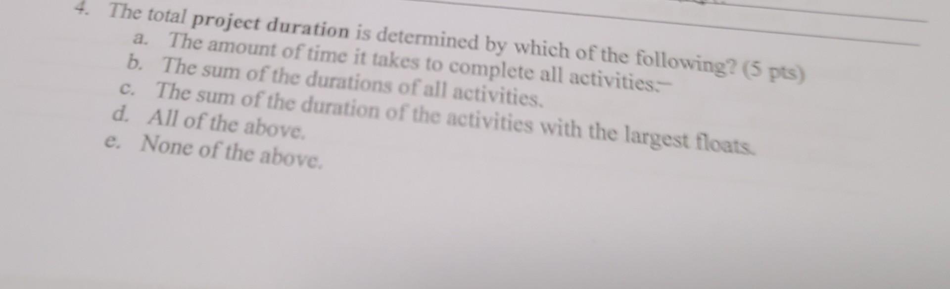 Solved 4. The total project duration is determined by which | Chegg.com