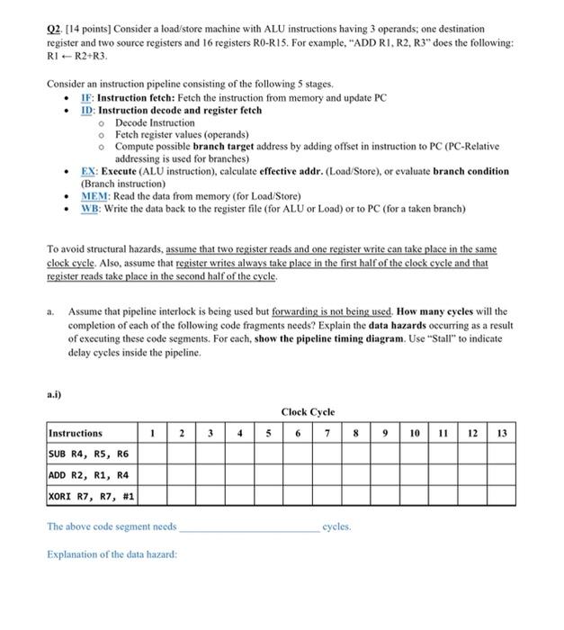Solved Q2. [14 points] Consider a load/store machine with | Chegg.com