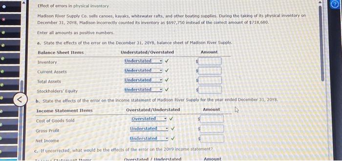 Solved Effect of errors in physical inventory Madison fiver | Chegg.com