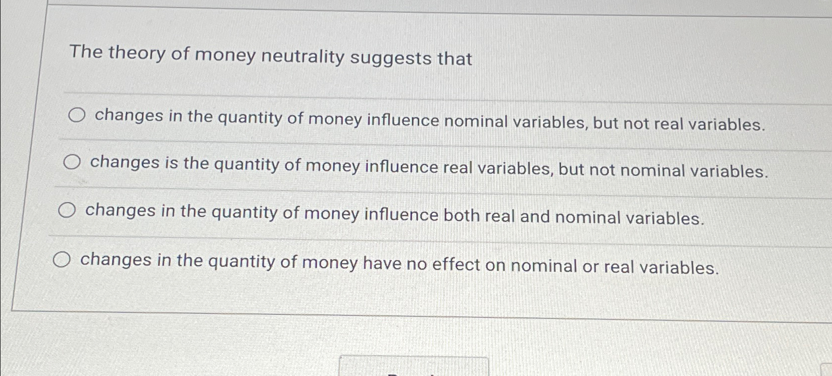 Solved The theory of money neutrality suggests thatchanges | Chegg.com