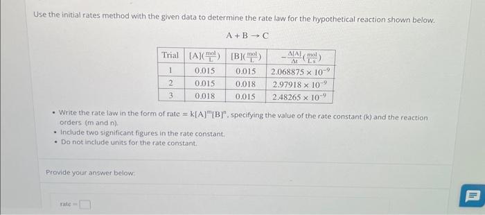 Solved Use the initial rates method with the given data to | Chegg.com