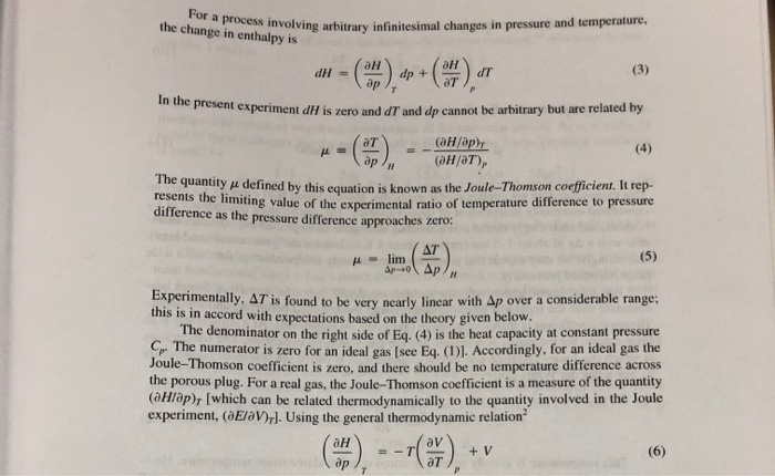 this is for the joule-thomson effect lab.Derive | Chegg.com