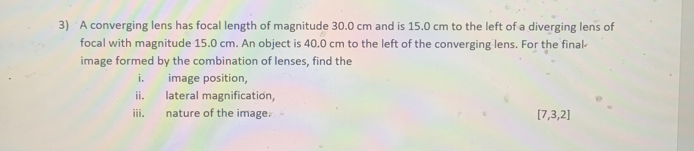 Solved A converging lens has focal length of magnitude 30.0 | Chegg.com