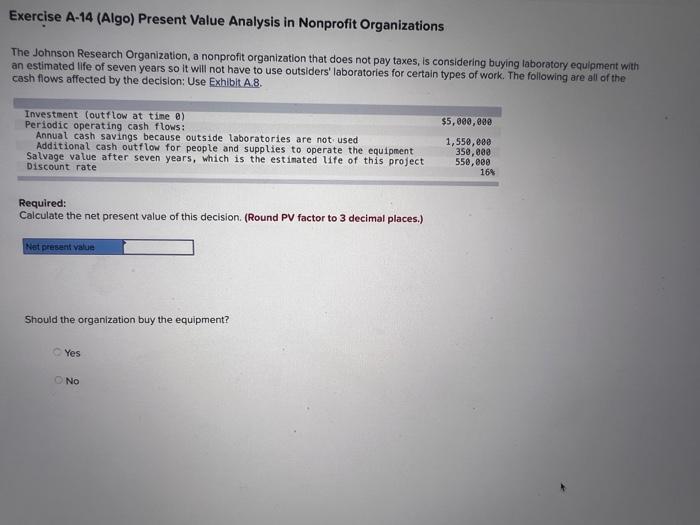 Solved Exercise A-14 (Algo) Present Value Analysis in | Chegg.com