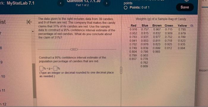 Solved The data given lo the right includes data from 39 | Chegg.com