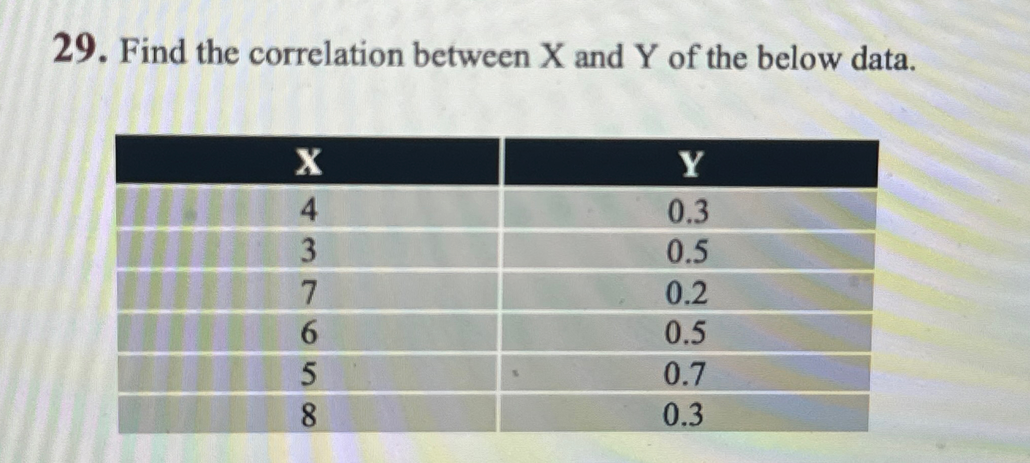 Solved Find the correlation between x ﻿and Y ﻿of the below | Chegg.com