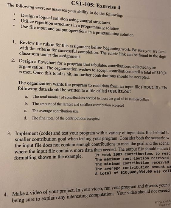 Solved CST-105: Exercise 4 The following exercise assesses | Chegg.com