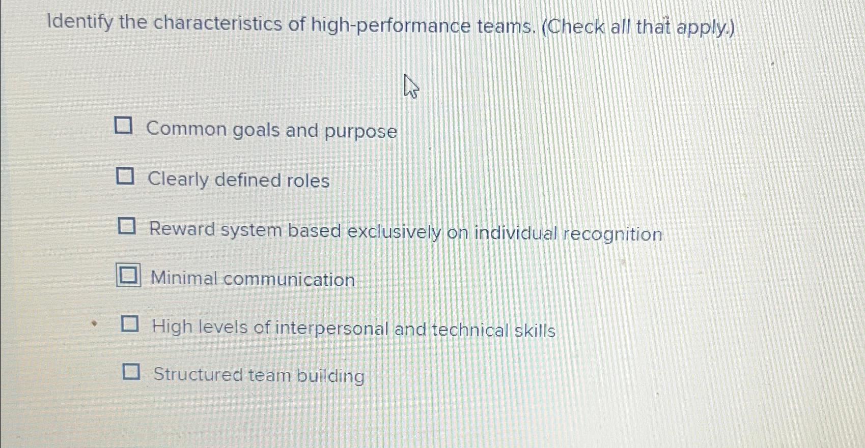 Solved Identify the characteristics of high-performance | Chegg.com