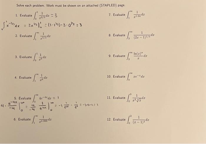Solved Solve each problem. Work must be shown on an attached | Chegg.com
