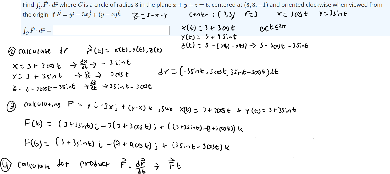 Solved Find ∫C﻿vec(F)*dvec(r) ﻿where C is ﻿a circle of | Chegg.com