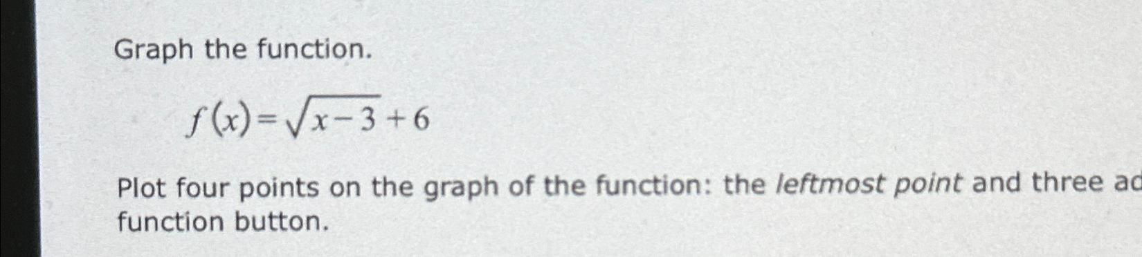 Solved Graph the function.f(x)=x-32+6Plot four points on the | Chegg.com