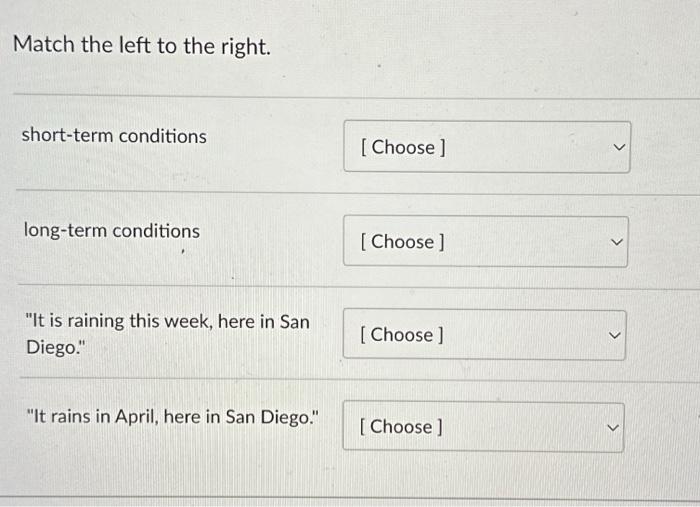 Solved Match the left to the right. short-term conditions | Chegg.com