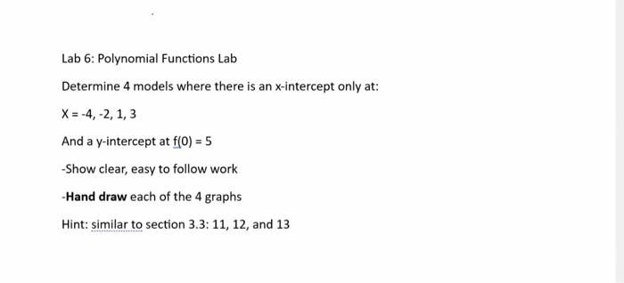 Solved Lab 6: Polynomial Functions Lab Determine 4 models | Chegg.com