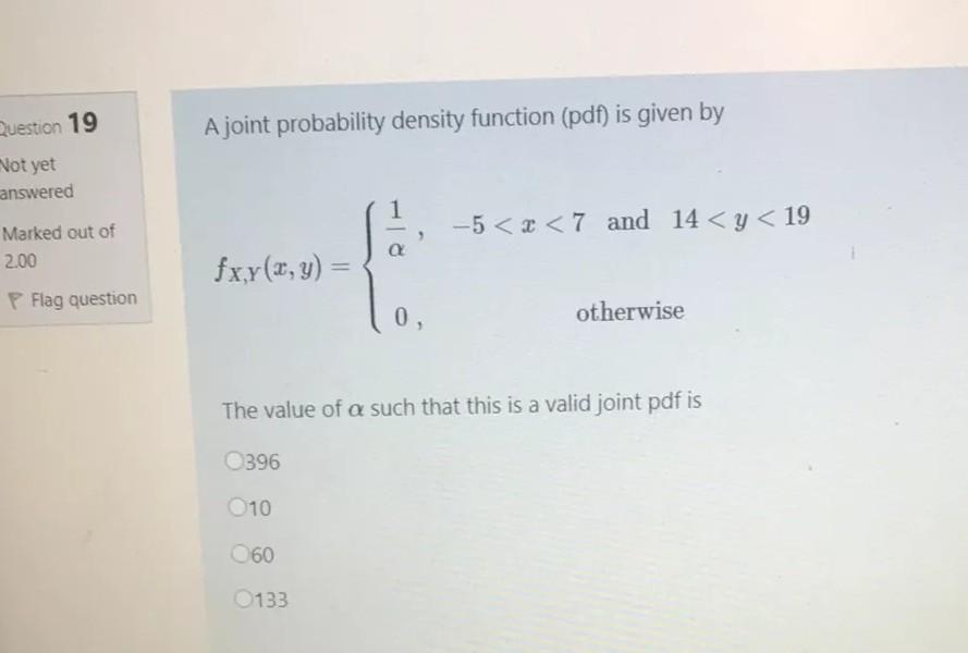 Solved Question 19 A joint probability density function | Chegg.com