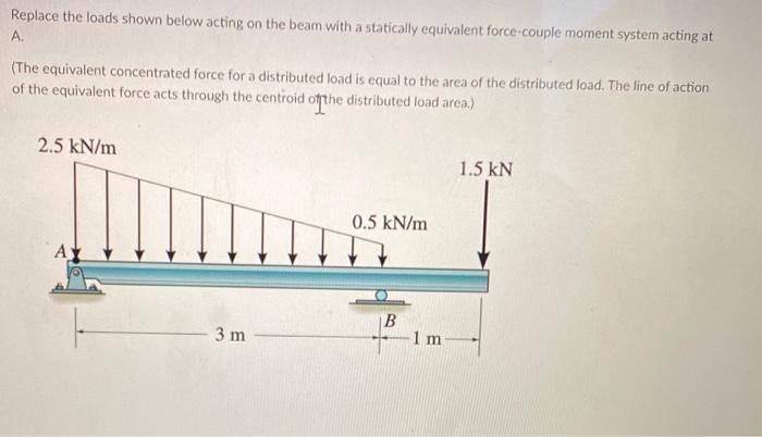 [Solved]: Replace the loads shown below acting on the beam