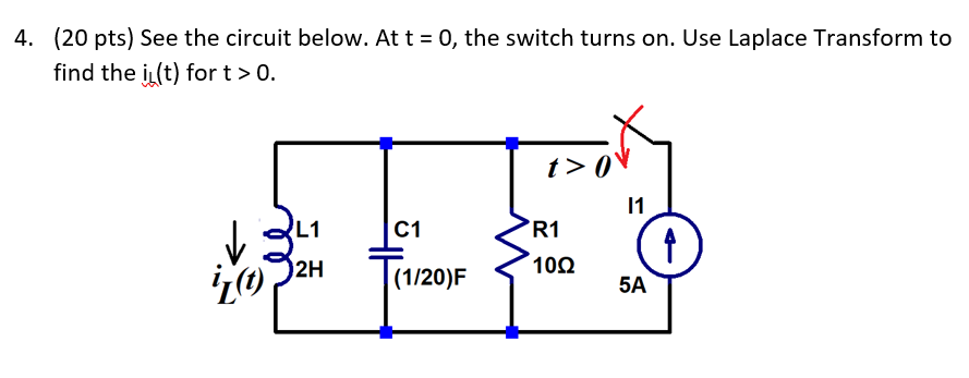 Solved (20 ﻿pts) ﻿See the circuit below. At t=0, ﻿the switch | Chegg.com