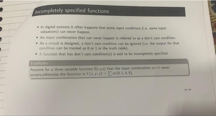Solved Incompletely specified functions • In digital systems | Chegg.com