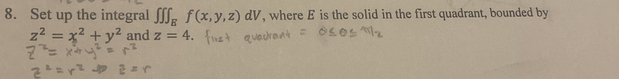 Solved by an EXPERT Set up the integral ∭Ef(x,y,z)dV, ﻿where E ﻿is the ...