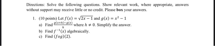 Solved Directions: Solve the following questions. Show | Chegg.com