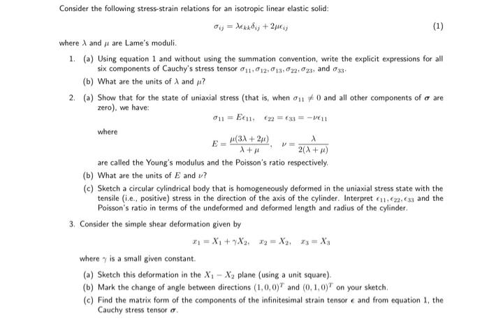 Solved 1/ Consider the following stress-strain relations for | Chegg.com