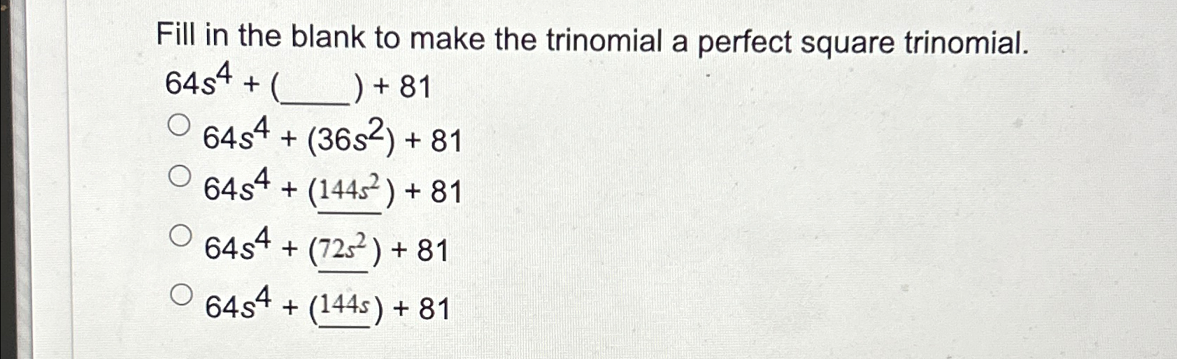 Solved Fill in the blank to make the trinomial a perfect | Chegg.com