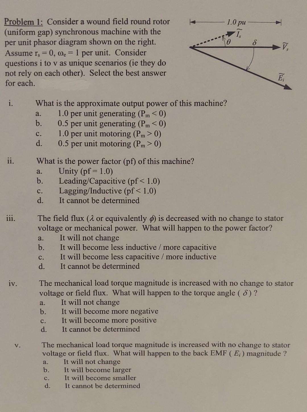 Solved Problem 1: Consider a wound field round rotor | Chegg.com