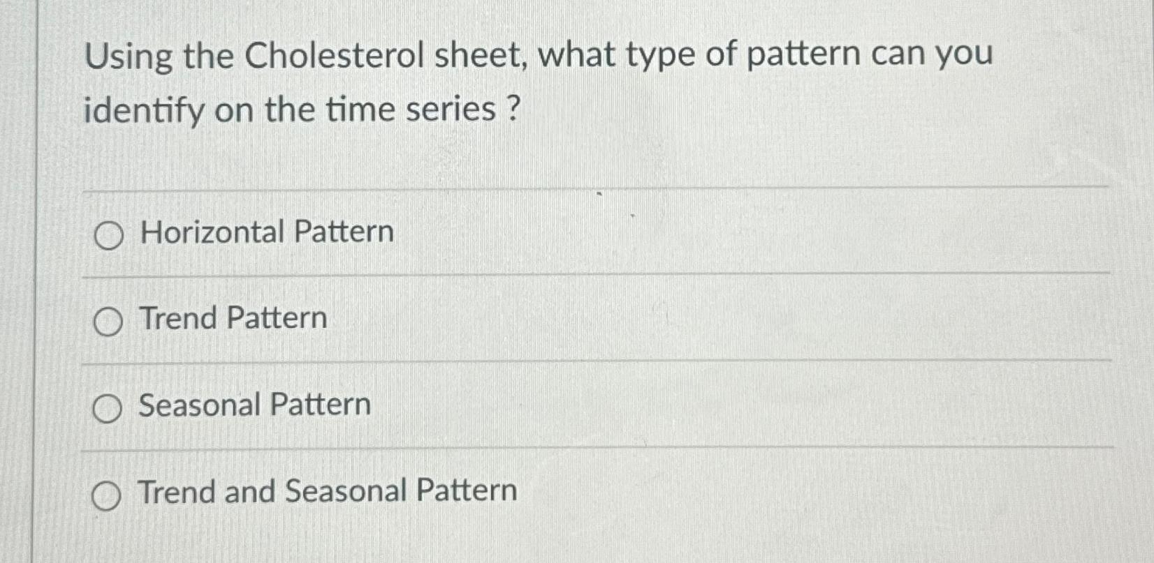 Solved Using the Cholesterol sheet, what type of pattern can | Chegg.com
