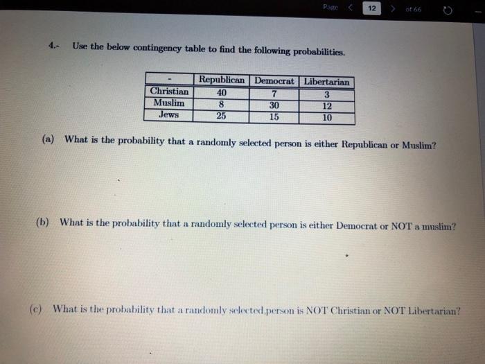 Solved 4.- Use the below contingency table to find the | Chegg.com