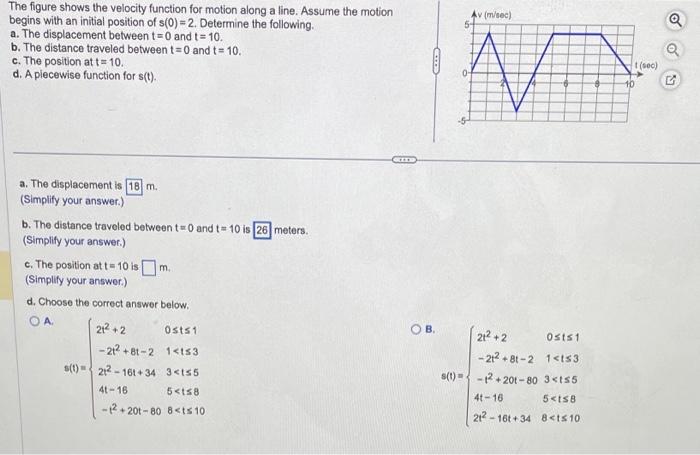 [Solved]: The figure shows the velocity function for motion