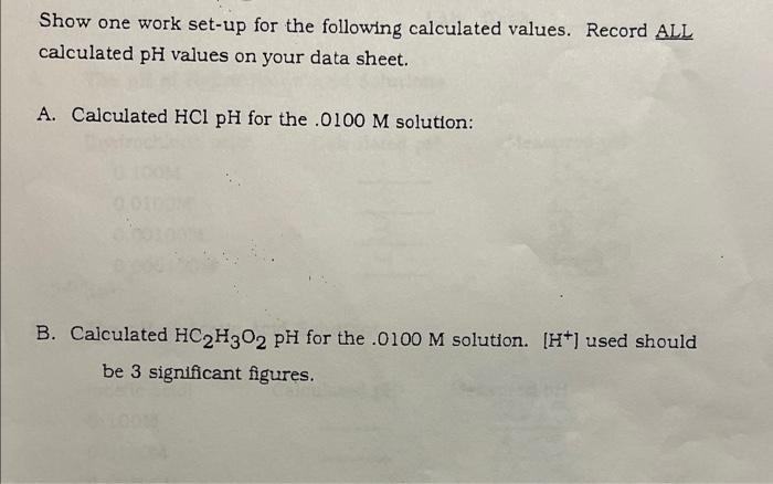 Solved Show one work set-up for the following calculated | Chegg.com