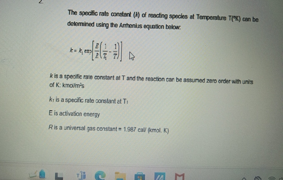The spedfic rate constant (h) ﻿of reacting species at | Chegg.com