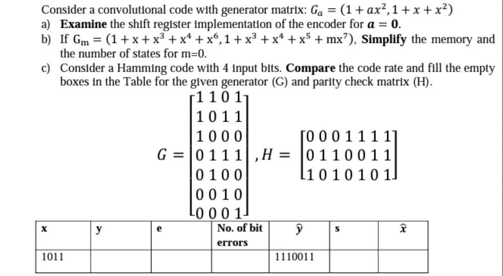 Solved Consider a convolutional code with generator matrix: | Chegg.com