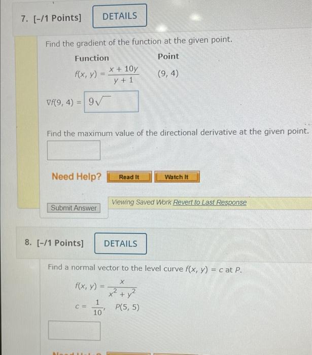 Solved 7. [-/1 Points] DETAILS Find the gradient of the | Chegg.com