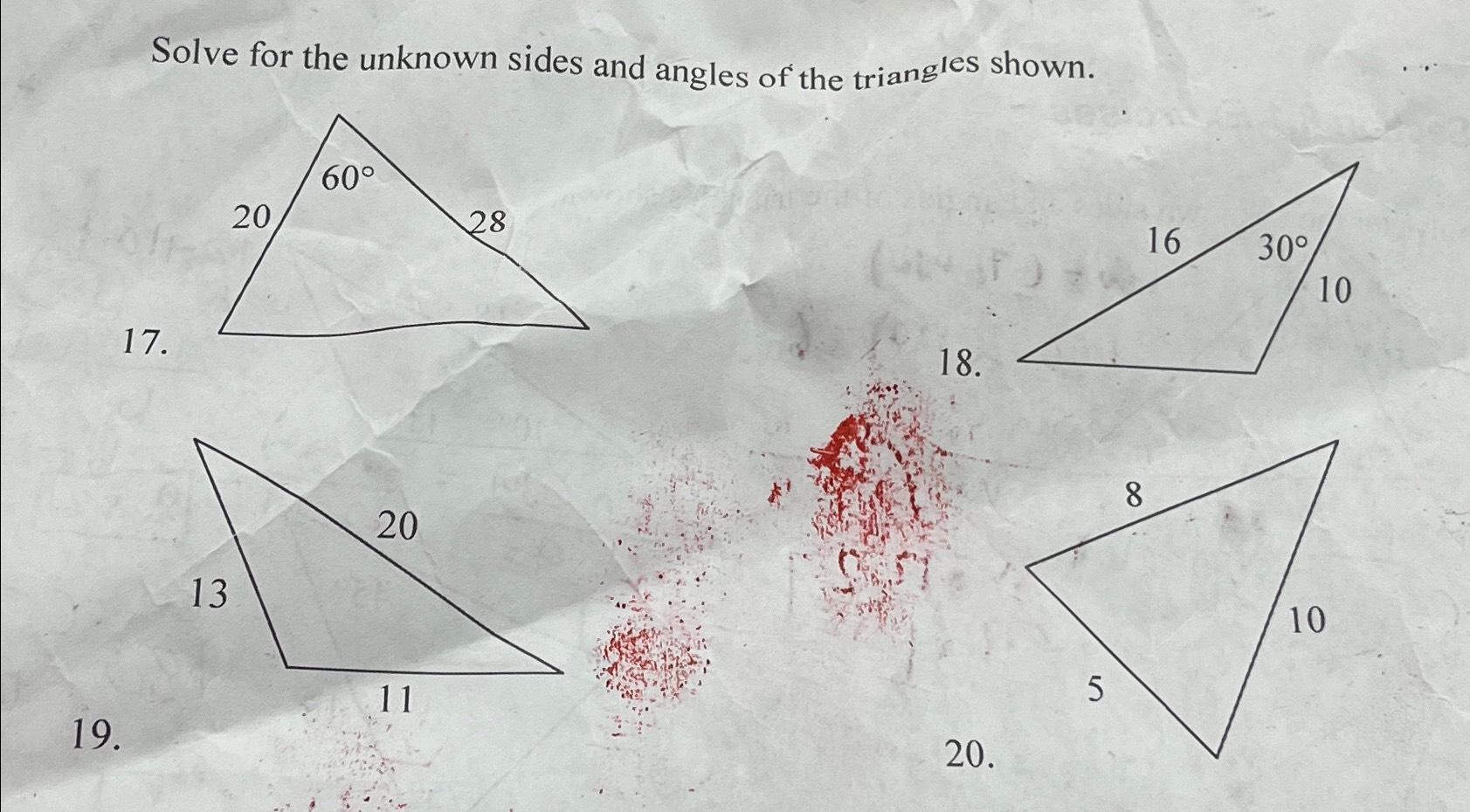 Solved Solve for the unknown sides and angles of the | Chegg.com