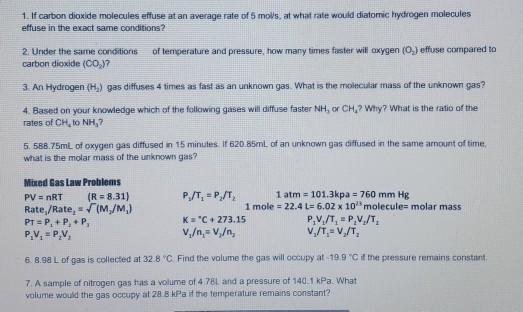 Solved 1. If carbon dioxide molecules effuse at an average | Chegg.com