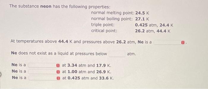 Solved The substance neon has the following properties: | Chegg.com