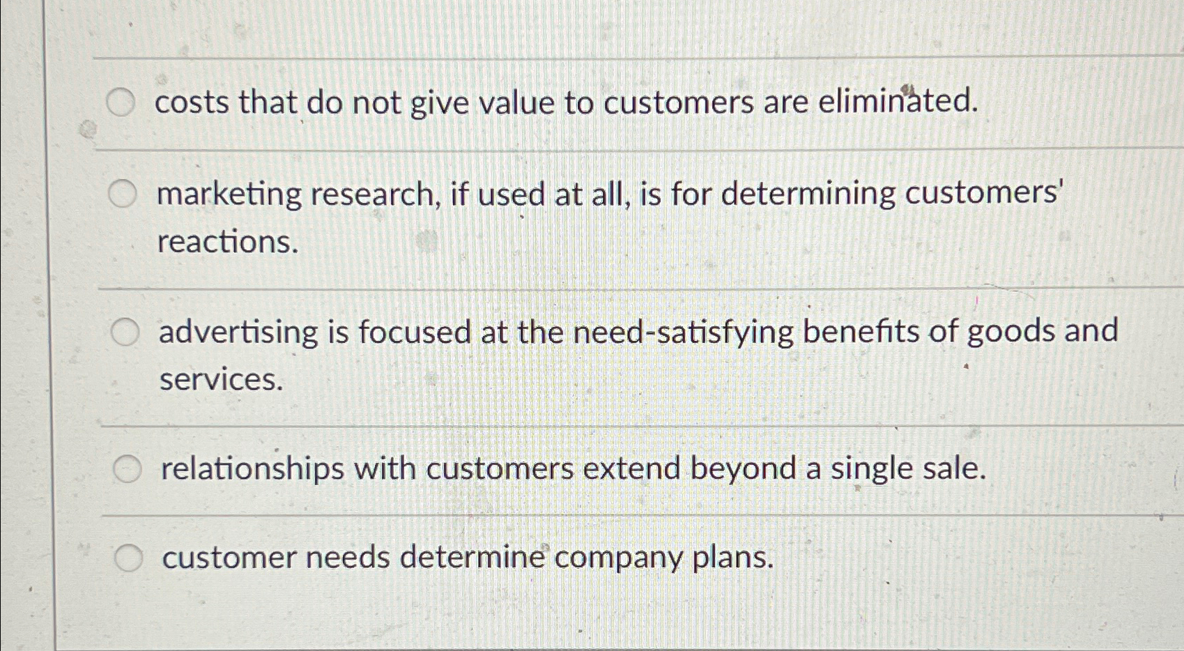 Solved costs that do not give value to customers are | Chegg.com