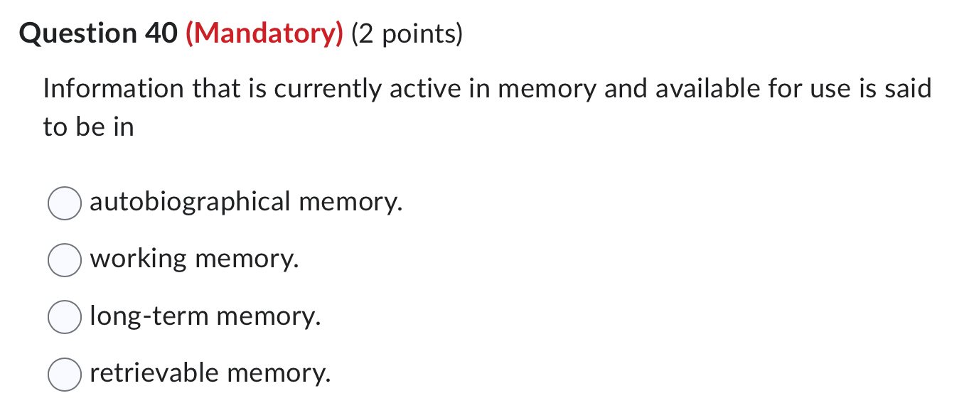 Solved Question 40 (Mandatory) (2 ﻿points)Information that | Chegg.com