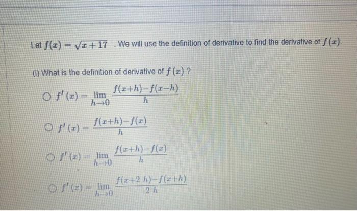 Solved Let f(x)=x+17. We will use the definition of | Chegg.com